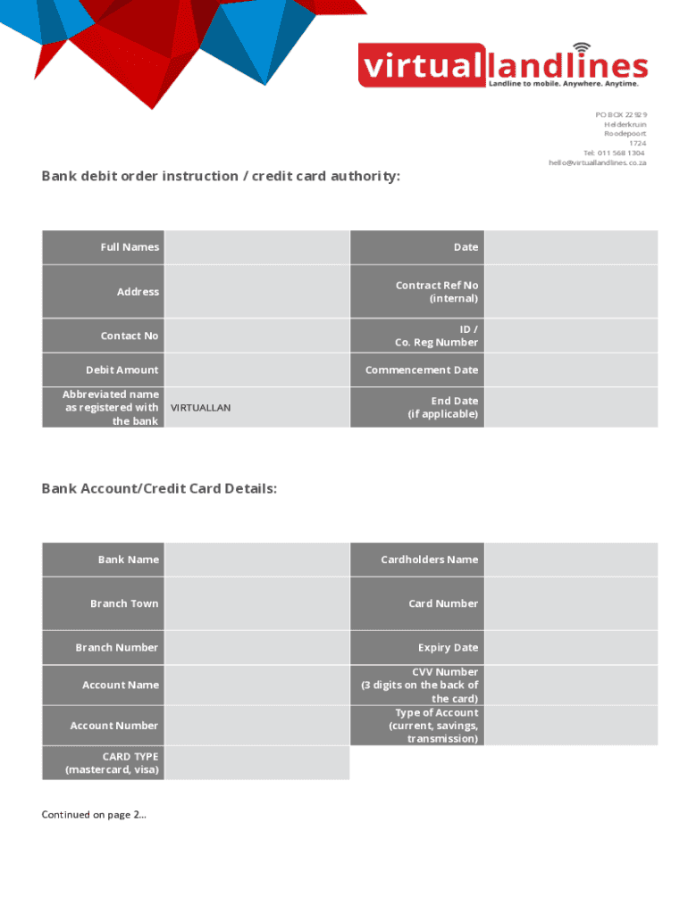 Fillable Online Bank debit order instruction / credit card authority ...