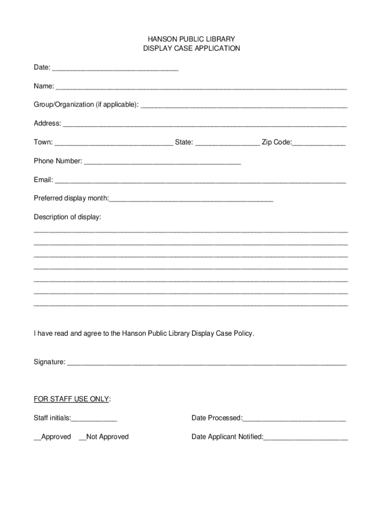 Fillable Online Hanson Public Library132 Maquan Street, Hanson, MA ...