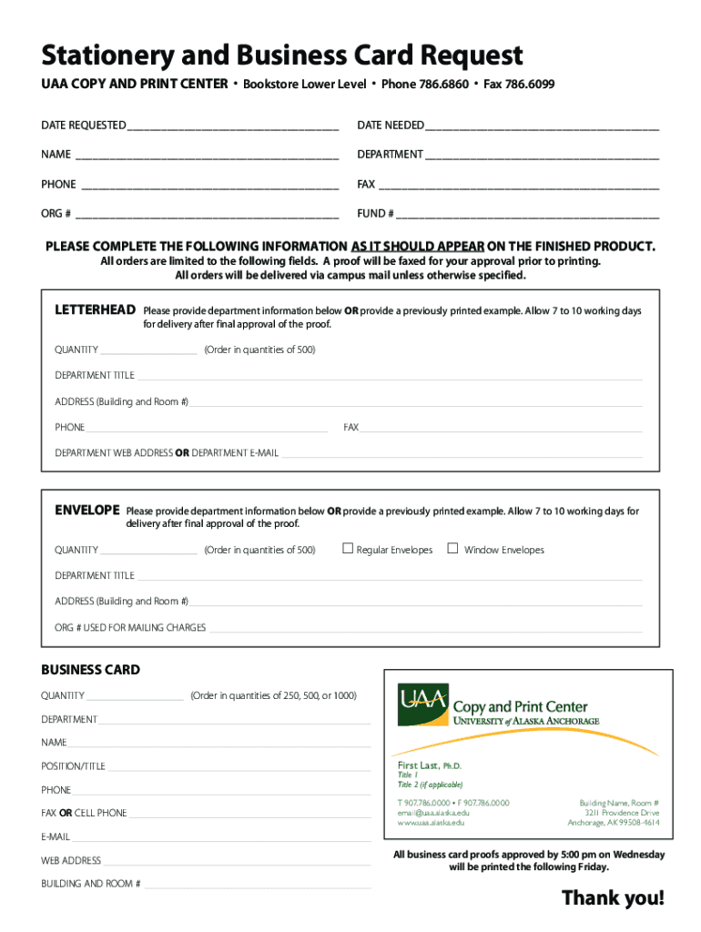 Fillable Online Stationery and Business Card Request Fax Email Print ...