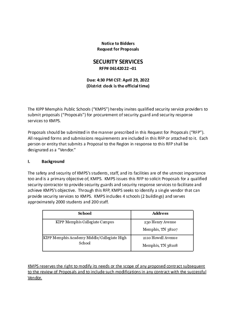 Fillable Online REQUEST FOR PROPOSAL Security Services Fax Email Print ...