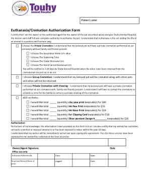 Fillable Online Euthanasia/Cremation Authorization Form Fax Email Print ...