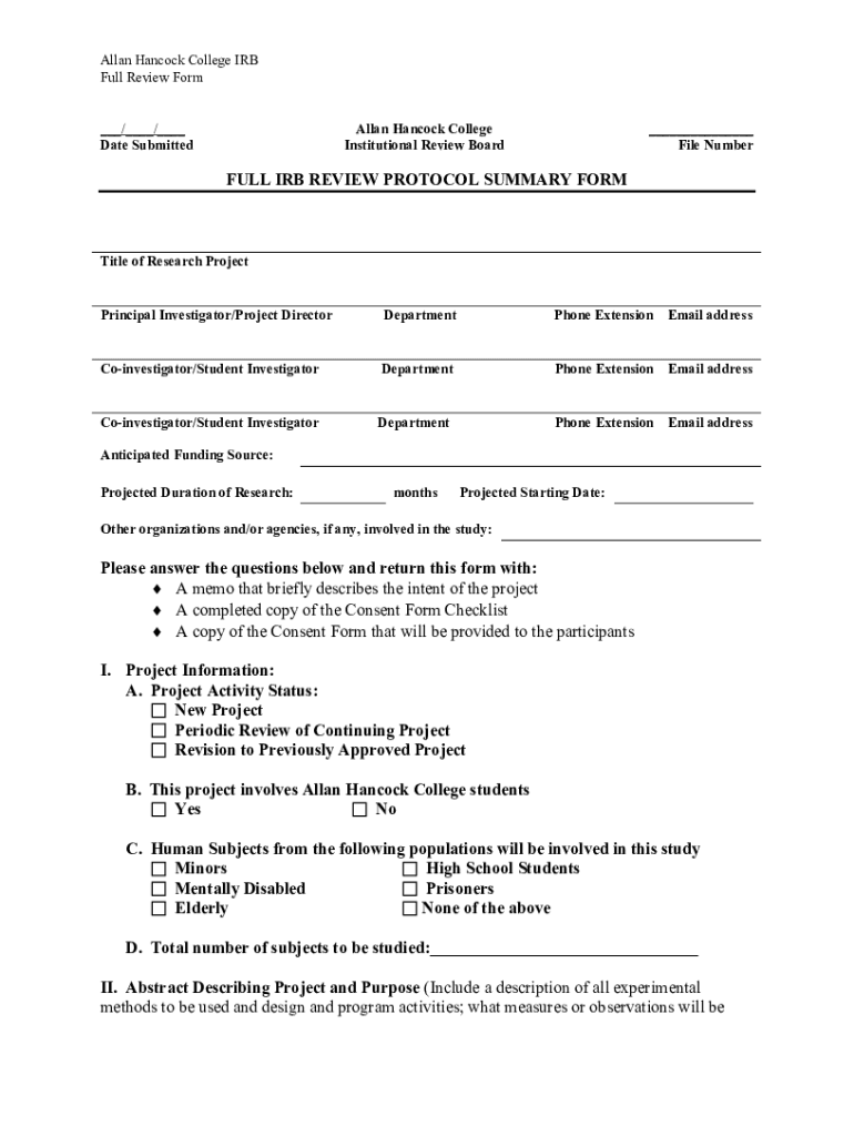 Fillable Online full irb review protocol summary form Fax Email Print - pdfFiller