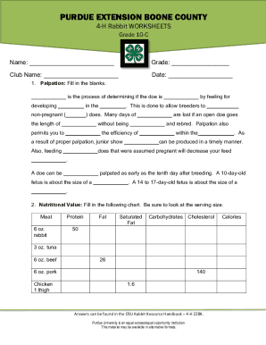 Fillable Online extension purdue 4-h rabbit worksheet - Purdue ...