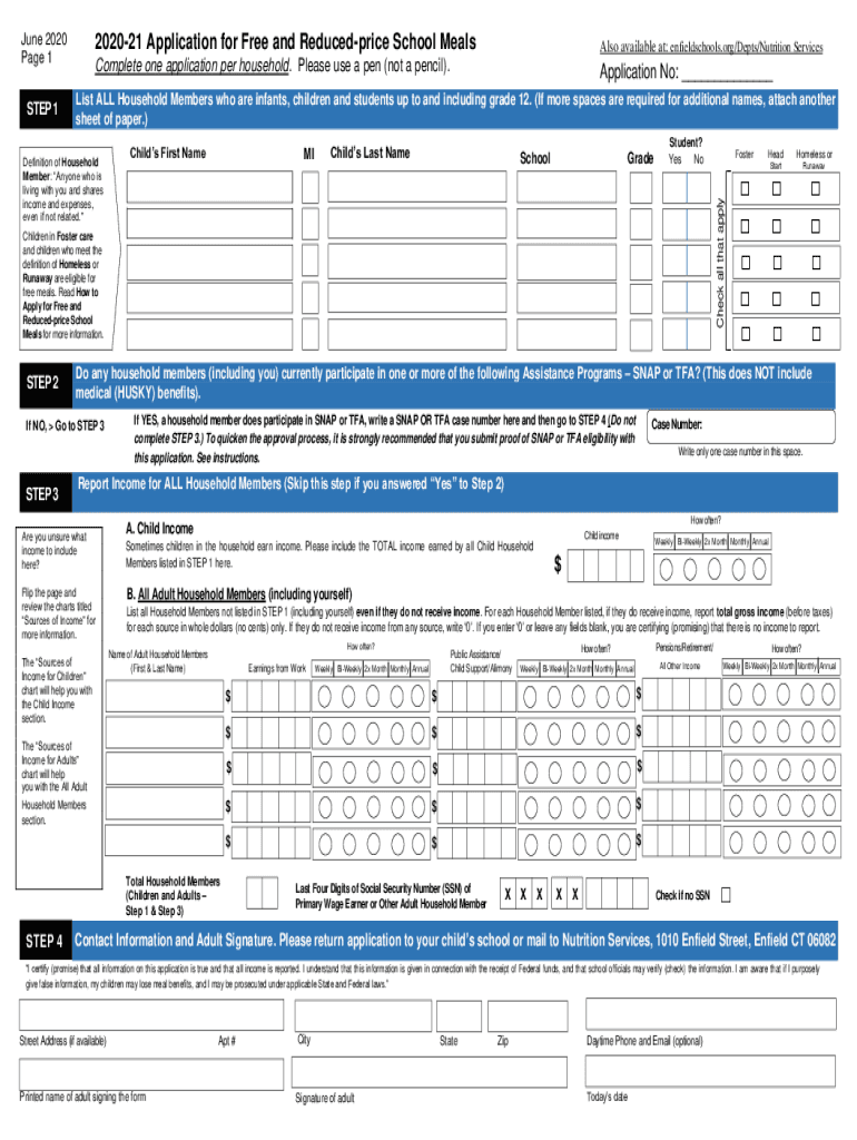 Fillable Online Family Meal Application Information Fax Email Print ...