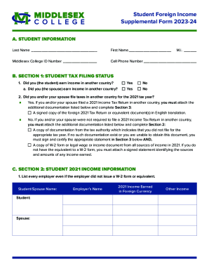 Fillable Online Student Foreign Income Supplemental Form Fax Email ...