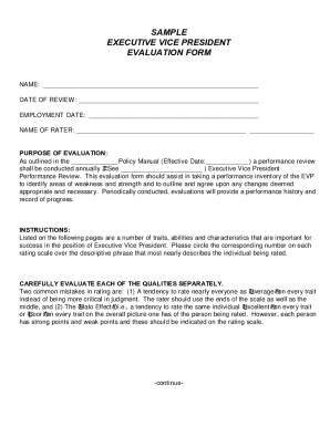 Fillable Online SAMPLE EXECUTIVE VICE PRESIDENT EVALUATION FORM Fax ...