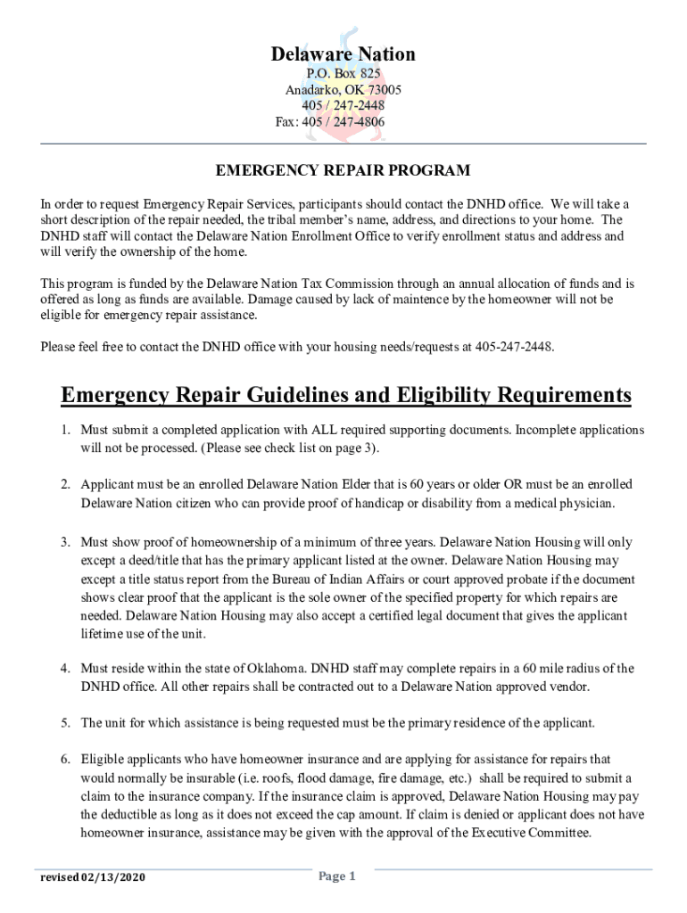 Fillable Online Emergency Repair Guidelines and Eligibility Requirements Fax Email Print - pdfFiller