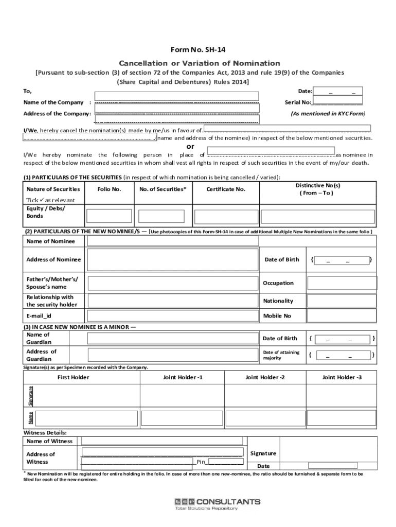 Fillable Online Pursuant to sub-section (3) of section 72 of the Companies Act, 2013 and rule 19 ...