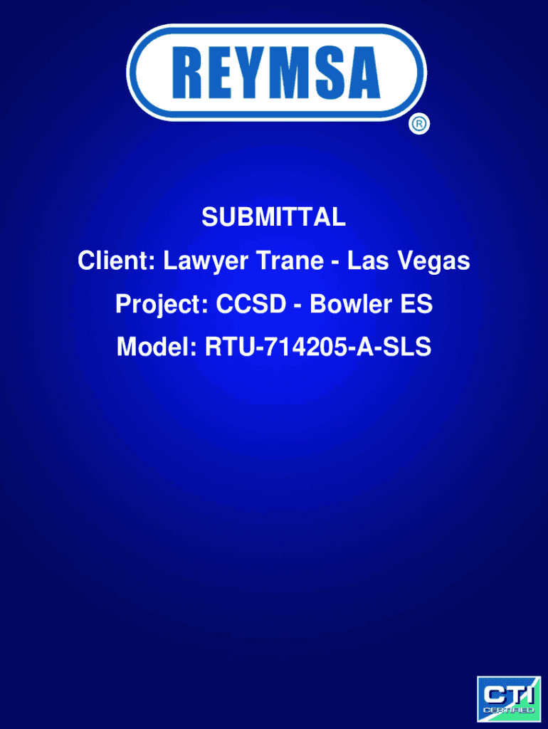 Fillable Online CCSD - Bowler ES Model: RTU-714205-A-SLS Fax Email ...