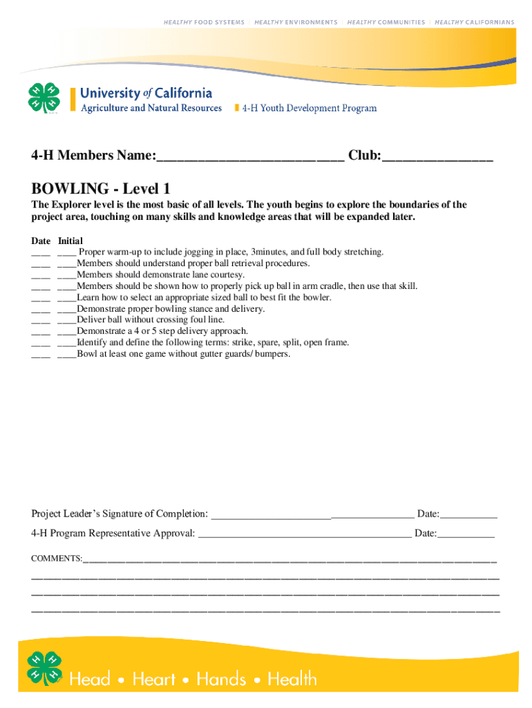 Fillable Online BOWLING - Level 1 Fax Email Print - pdfFiller