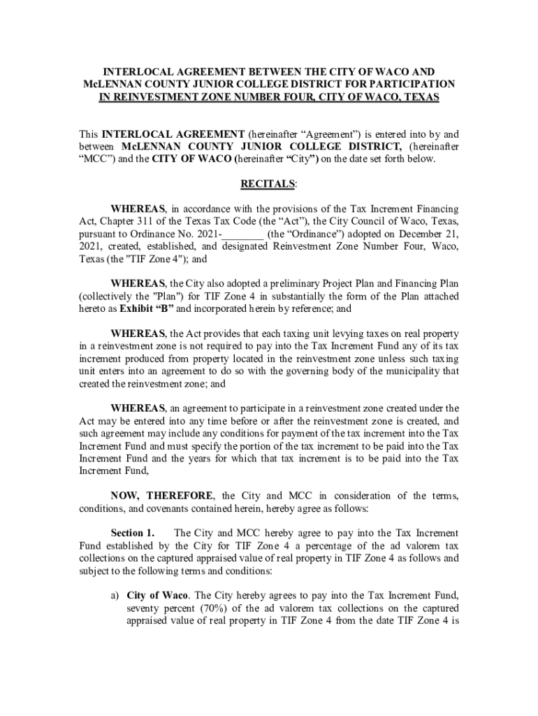 Fillable Online interlocal agreement between the city of waco and Fax Email Print - pdfFiller
