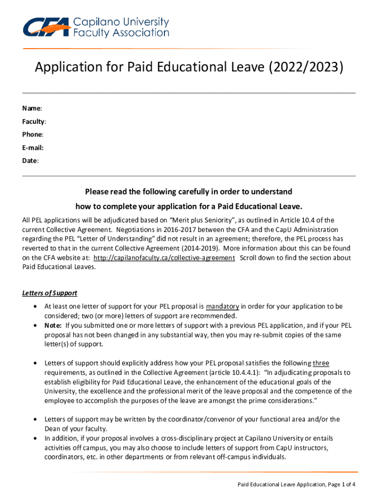 Fillable Online Application for Paid Educational Leave (2022/2023) Fax ...