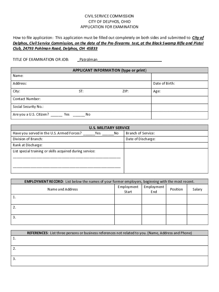 Fillable Online CITY OF KENT, OHIO CIVIL SERVICE APPLICATION Fax Email ...