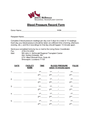 Fillable Online Blood Pressure Record Form Fax Email Print - pdfFiller