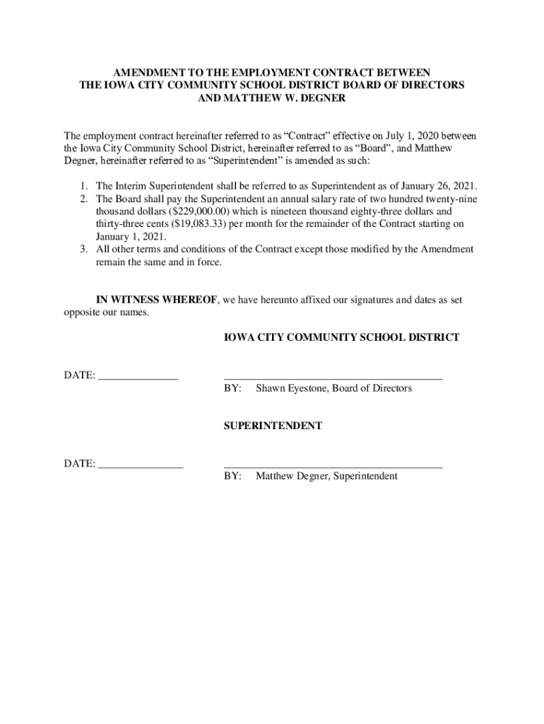 Fillable Online Iowa City superintendent Matt Degner's contract ...