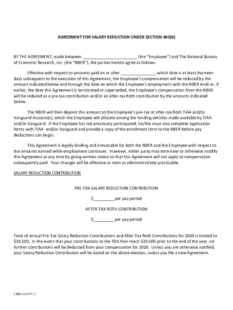 Fillable Online AGREEMENT FOR SALARY REDUCTION ... Fax Email Print ...