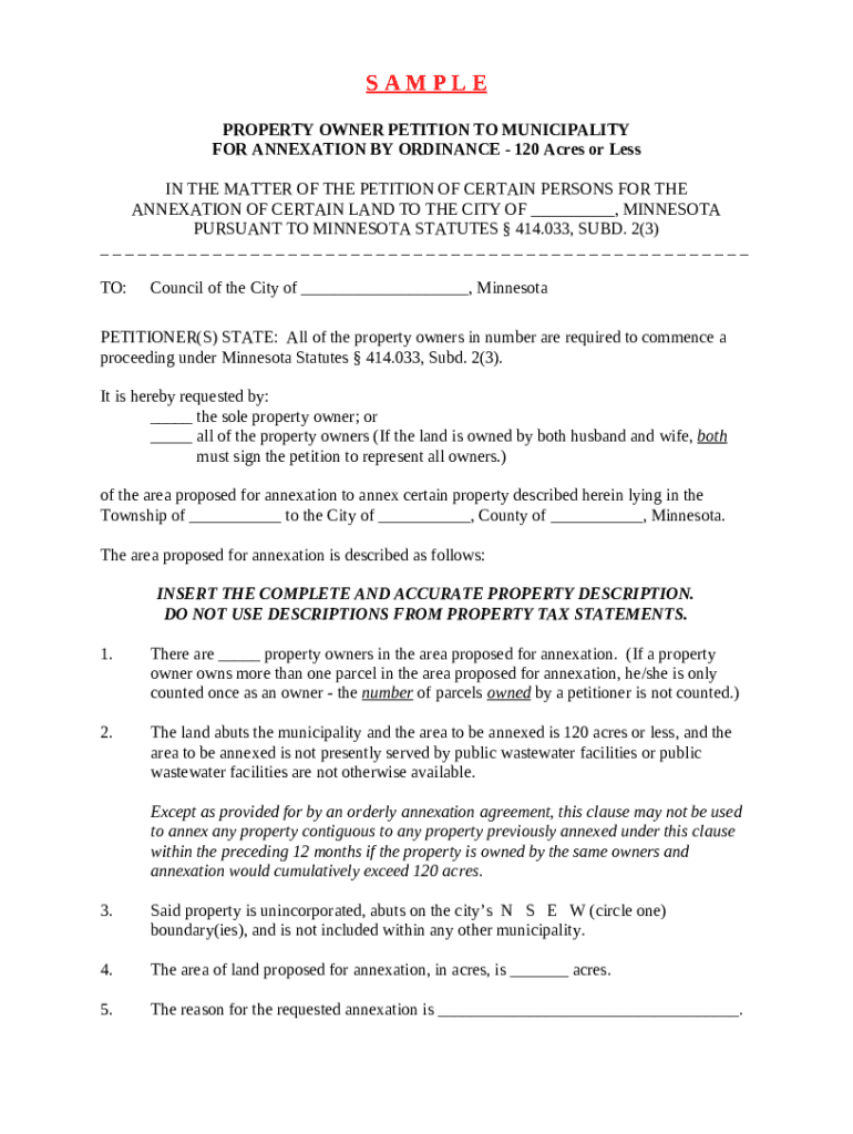 Property Owner Petition for Annexation by Ordinance City of ... Doc ...