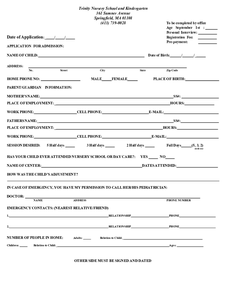 Fillable Online Trinity Nursery School and Kindergarten Fax Email Print - pdfFiller