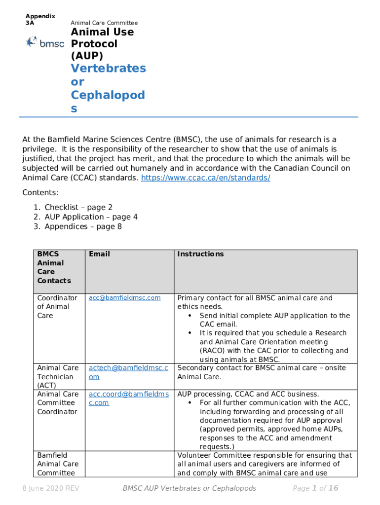 Animal Use Protocol (AUP) Vertebrates or Cephalopods Doc Template ...