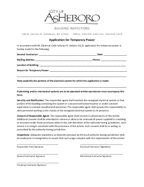 Fillable Online BUILDING INSPECTIONS Application for Temporary Power ...