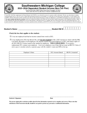 Fillable Online 2023-2024 income Student Dep non-tax filer Fax Email Print - pdfFiller