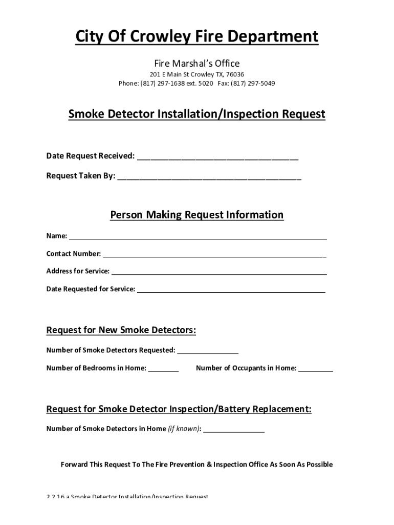 Fillable Online Crowley Fire Department - Inspection Request Form Fax ...