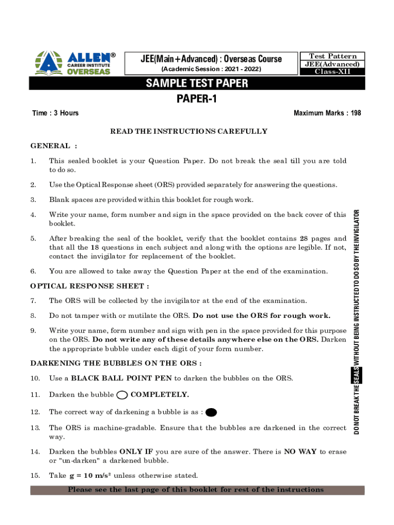Fillable Online SAMPLE TEST PAPER PAPER-1 Fax Email Print - pdfFiller