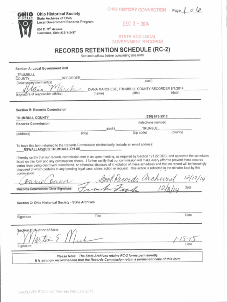 Fillable Online archives co trumbull oh Records Retention Schedule (RC ...