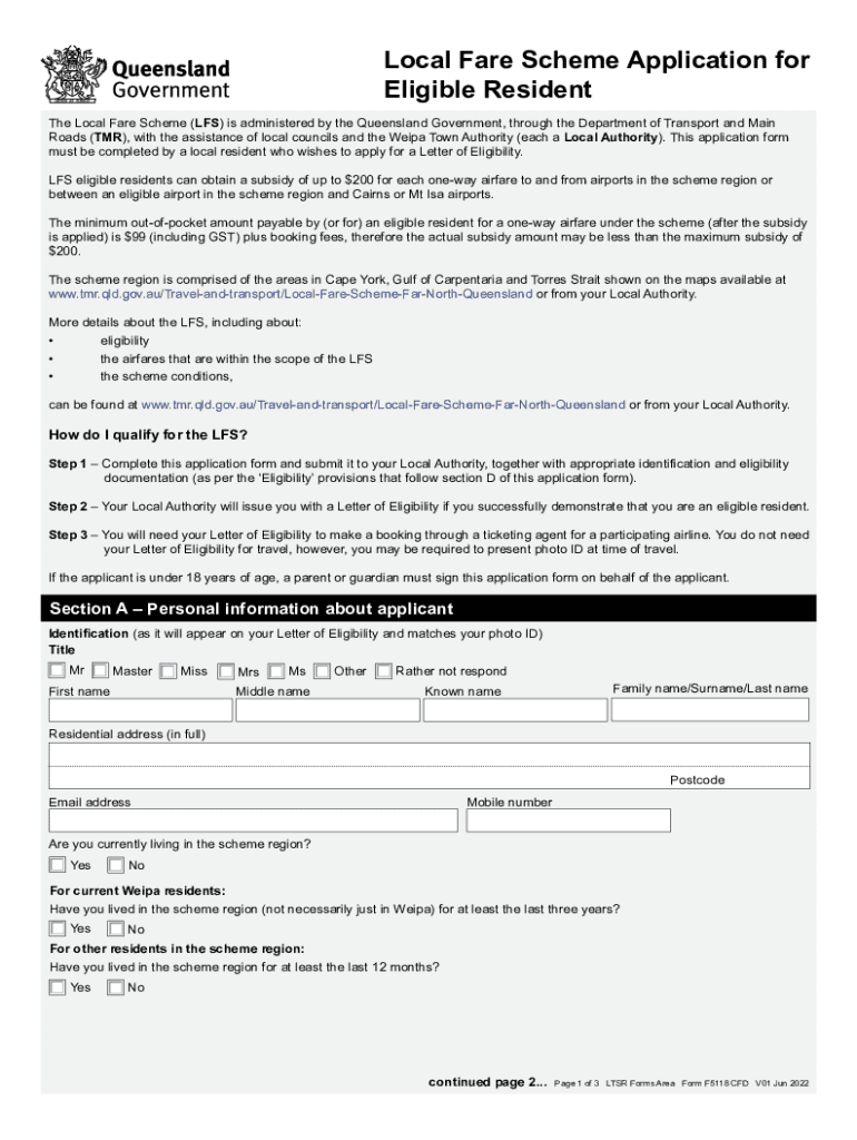 Fillable Online Local Fare Scheme Application for Eligible Resident ...