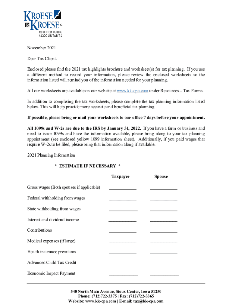 Fillable Online farmers tax information worksheet 2021 tax planning Fax ...