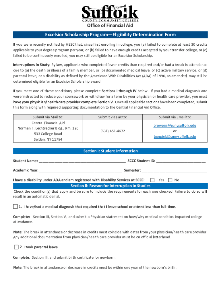 Fillable Online Excelsior Scholarship Eligibility Determination Form ...