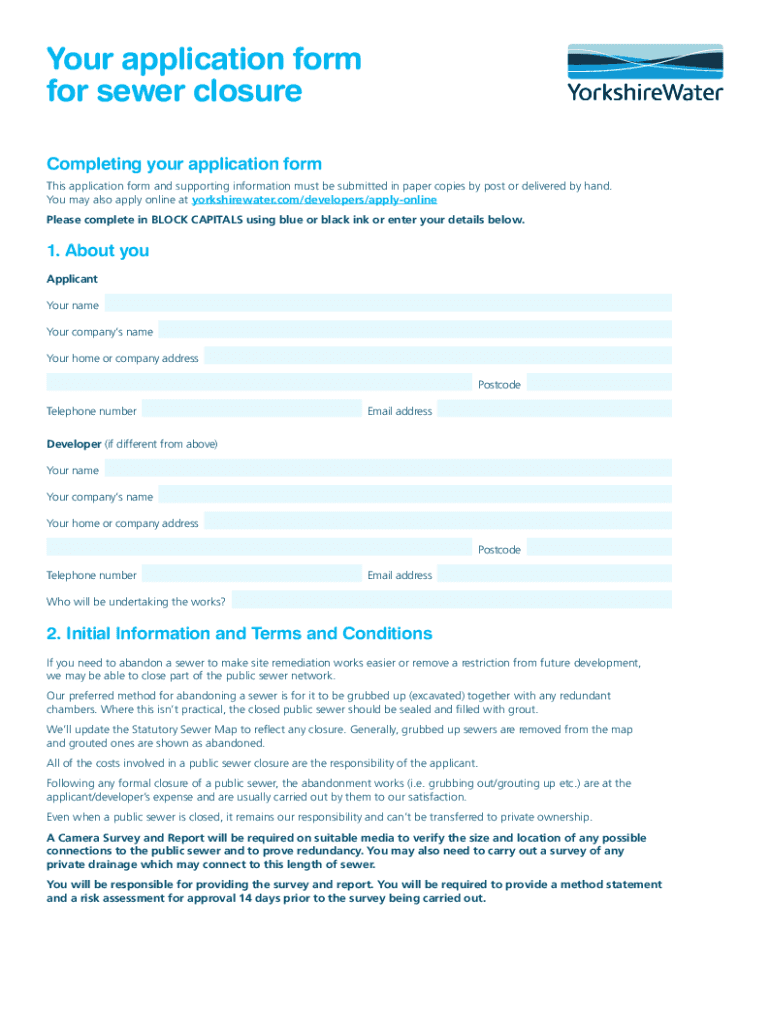 Fillable Online Application for - sewer closure Fax Email Print - pdfFiller