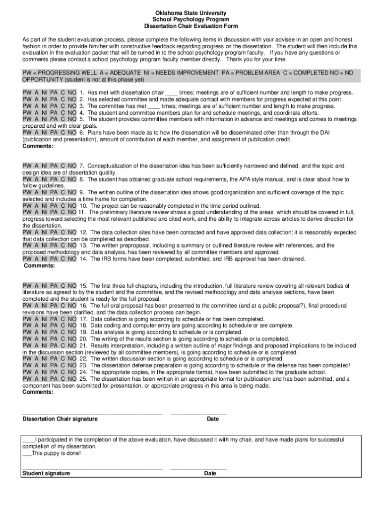 Fillable Online education okstate Faculty Student Evaluation - Oklahoma State University Fax ...