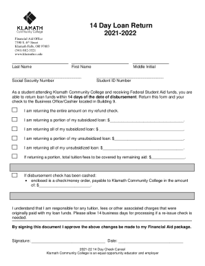 Fillable Online 14 Day Loan Return Fax Email Print - pdfFiller