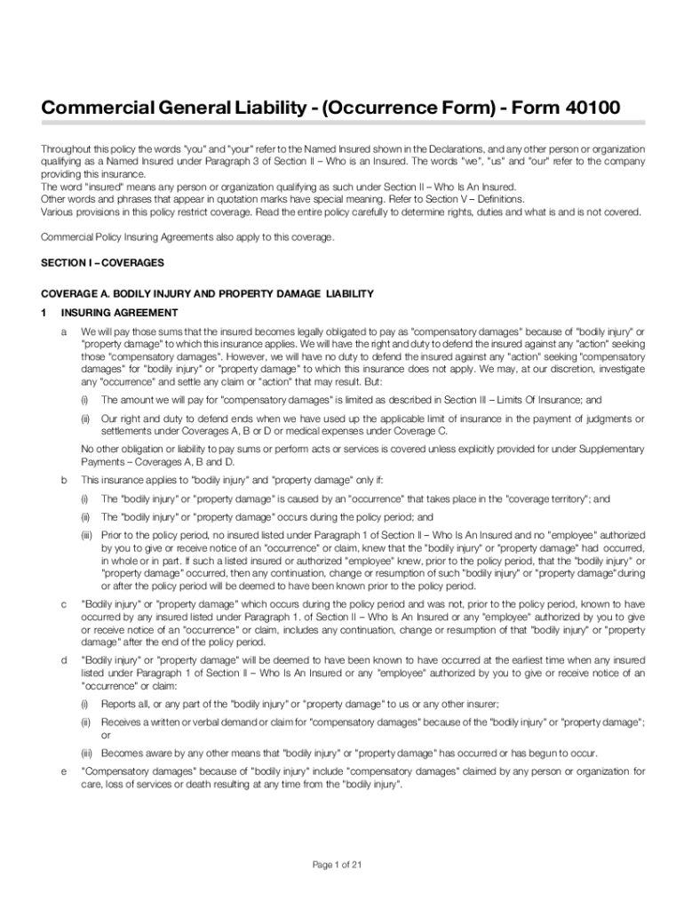 Fillable Online Commercial General Liability - (Occurrence Form) - Form ... Fillable Online Commercial General Liability - (Occurrence Form) - Form ...
