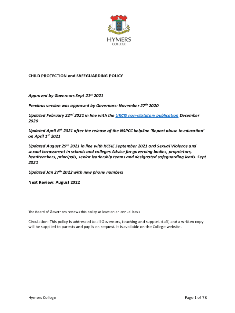 Fillable Online CHILD PROTECTION and SAFEGUARDING POLICY Fax Email Print - pdfFiller
