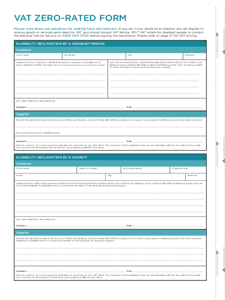 Fillable Online VAT reliefs for disabled people - eligibility ...