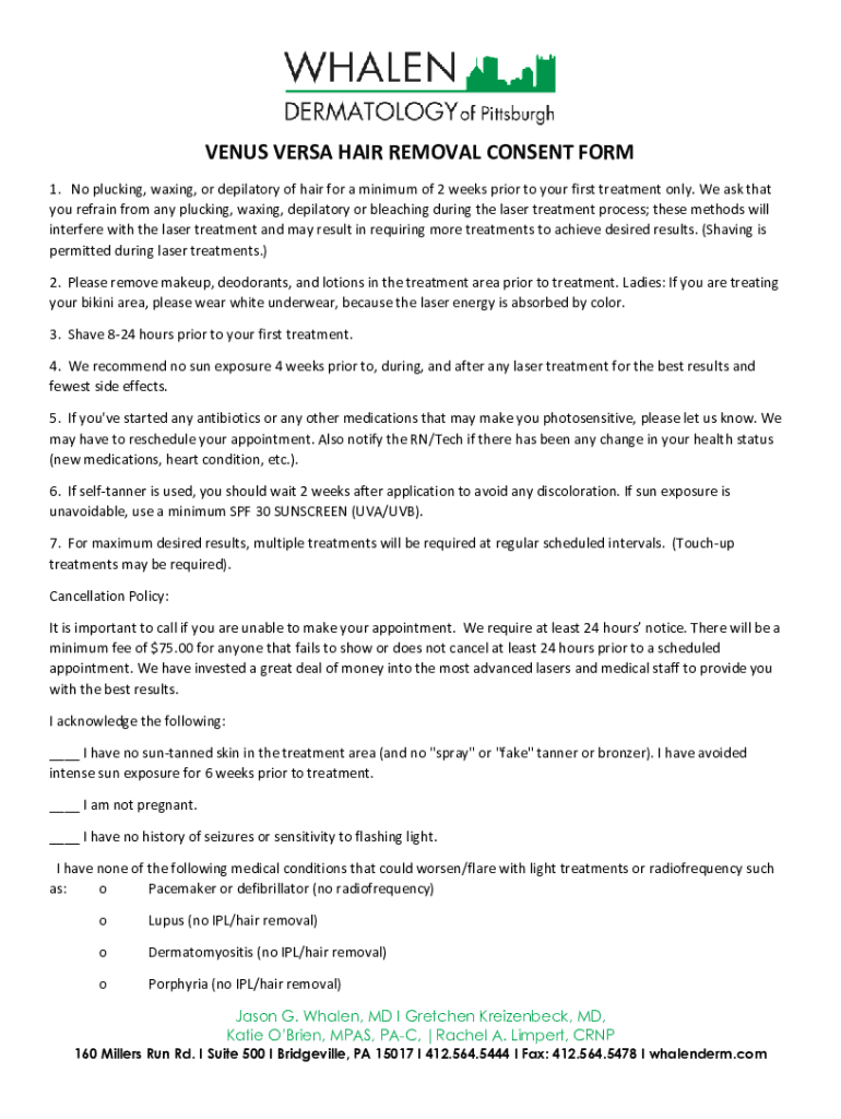 Fillable Online VENUS VERSA HAIR REMOVAL CONSENT FORM Fax Email Print ...