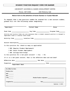 Fillable Online Graduate Studies Banner Fund Code Request Form Fax Email Print - pdfFiller