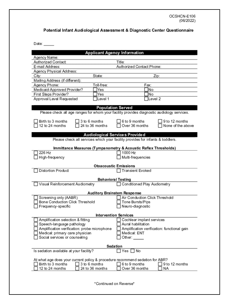 Fillable Online Potential Infant Audiological Assessment Assessment ...