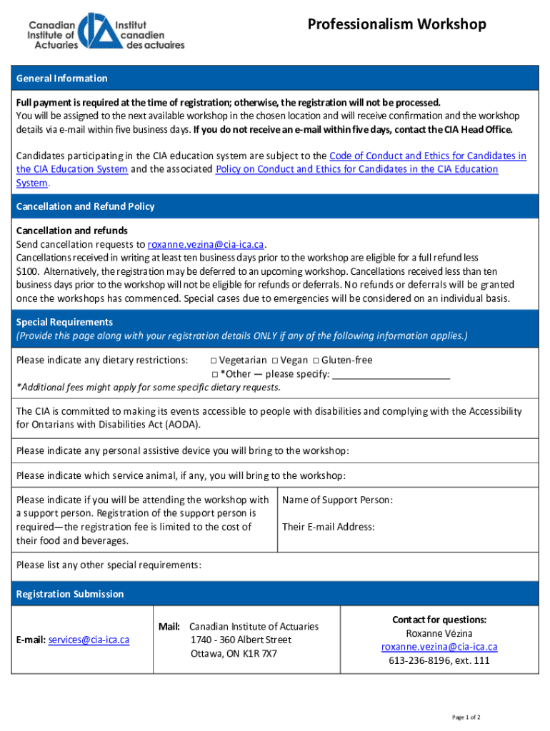 Fillable Online Professionalism Workshop Registration - E Fax Email ...