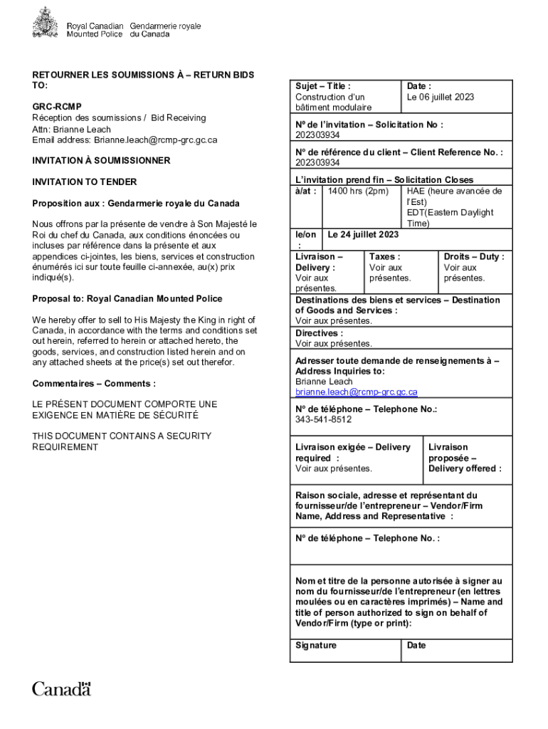 Remplissable En Ligne GRC-RCMP Rception des soumissions / Bid Receiving ...