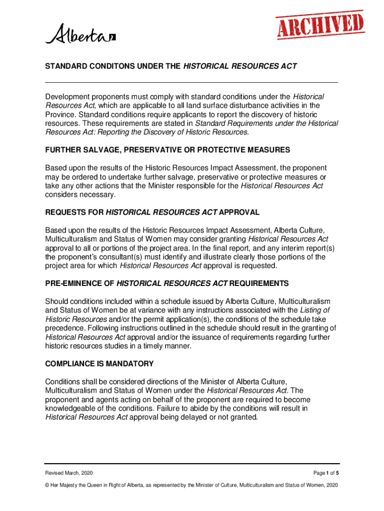 Fillable Online open alberta Standard Conditions under the Historical ...
