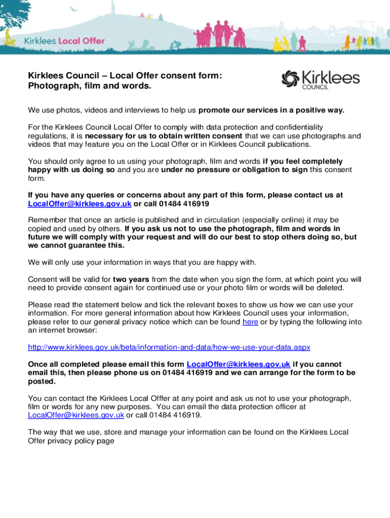 Fillable Online Local Offer consent form: Photograph, film and words. Fax Email Print - pdfFiller