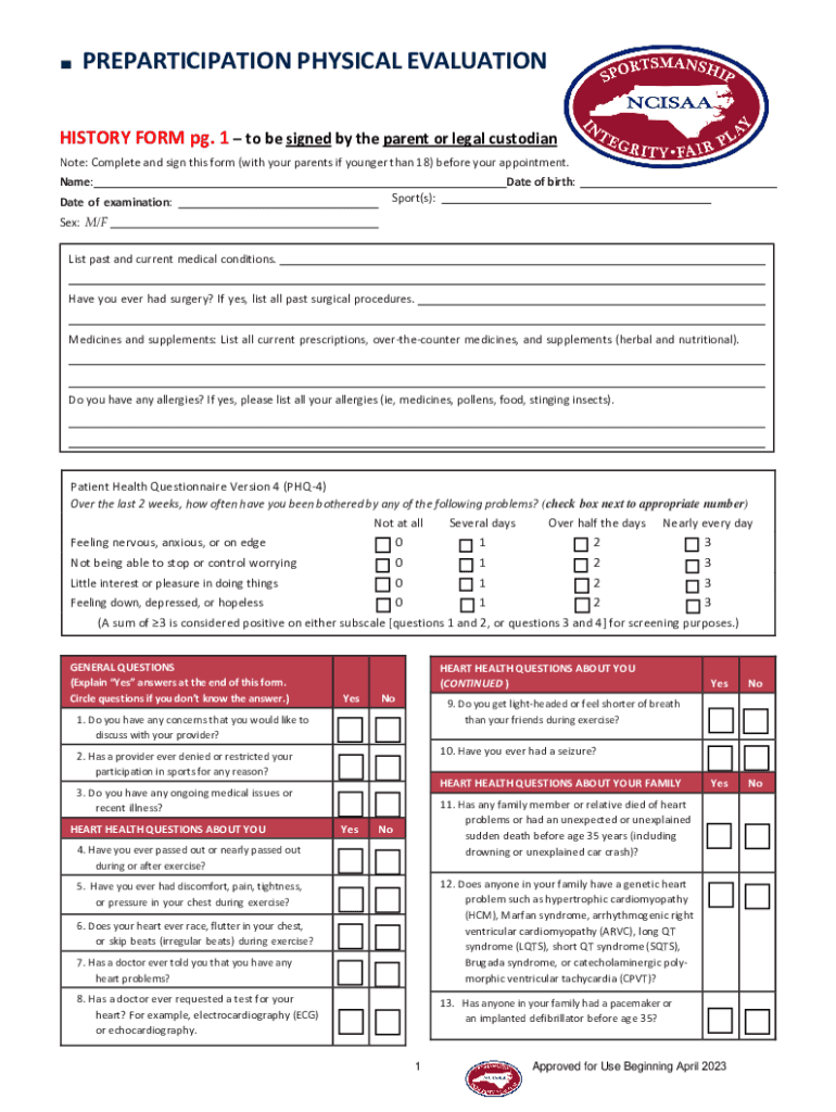 Fillable Online PREPARTICIPATION PHYSICAL EVALUATION Fax Email Print - pdfFiller