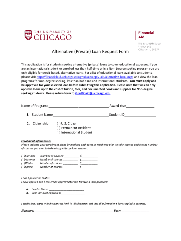 Fillable Online Alternative (Private) Loan Request Form Fax Email Print - pdfFiller