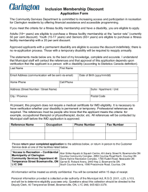 Fillable Online Inclusion Membership Discount Application Form Fax ...