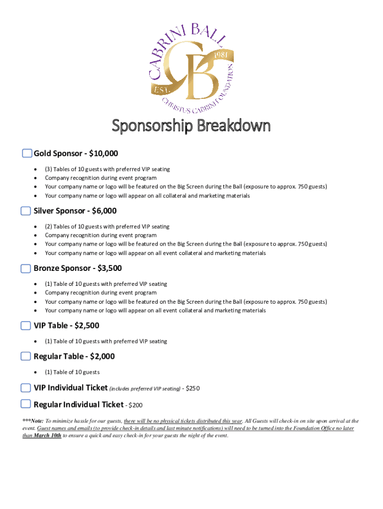 Fillable Online Sponsorship Breakdown Fax Email Print - pdfFiller