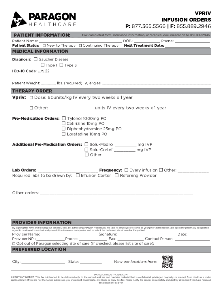 Fillable Online 1. Prescribing Physician Information 2. Site of Care ...