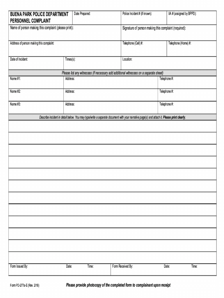 Fillable Online Public Documents Directory - Buena Park Police ...